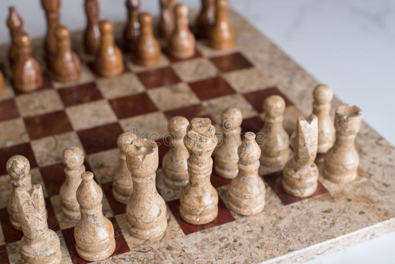 Marble Chess Board with the Starting Formation with the King in Focus ...