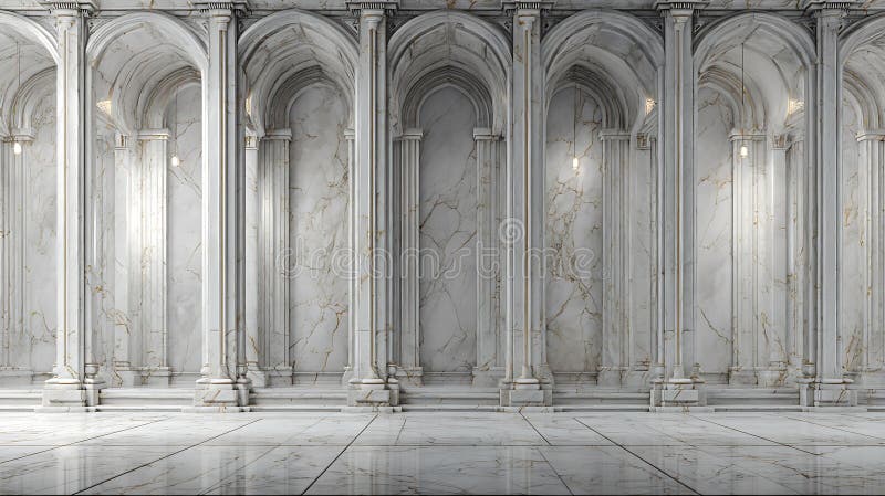 Marble Colonnade Featuring Classical Architecture with Detailed Arches ...