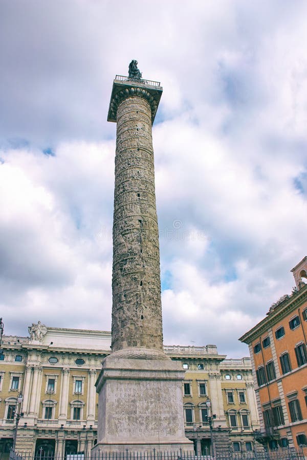 Marble Column of Marcus Aurelius in Rome. Stock Photo - Image of ...