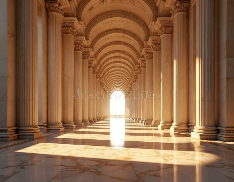 Marble Columns Line Corridor in Classic Greek Academe. Ancient Pillars ...