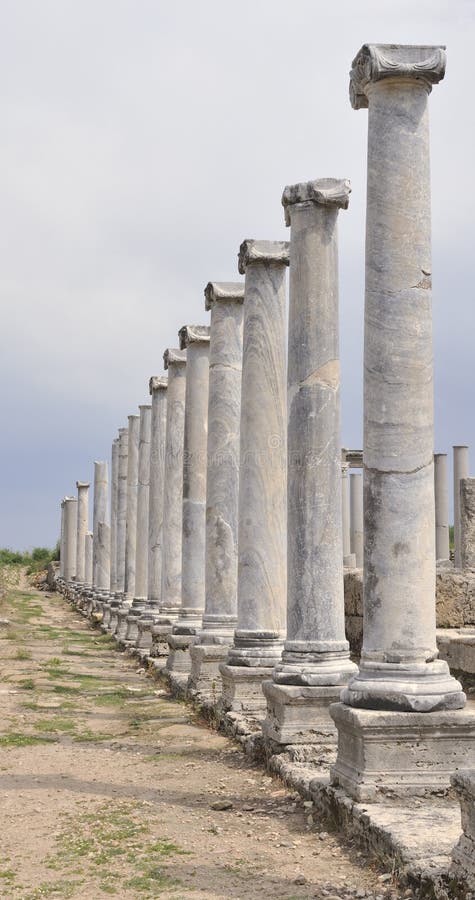 Marble Columns at Perge in Turkey Stock Photo - Image of roman, ancient ...