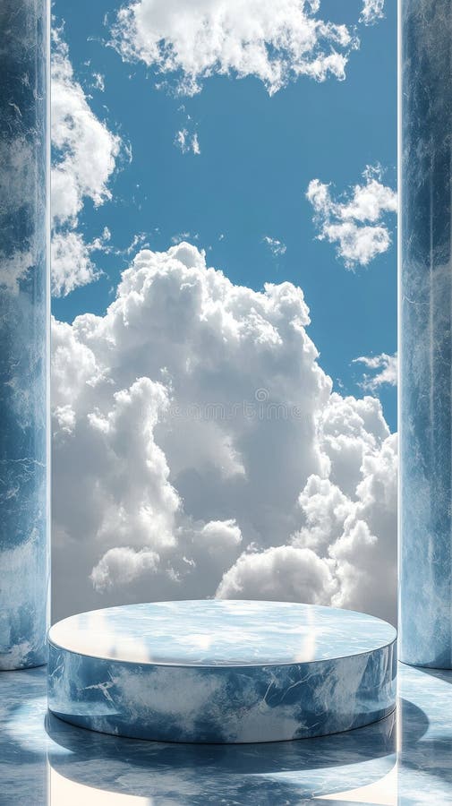 Marble Columns and Platform with Cloudy Sky, Architectural Concept Art ...