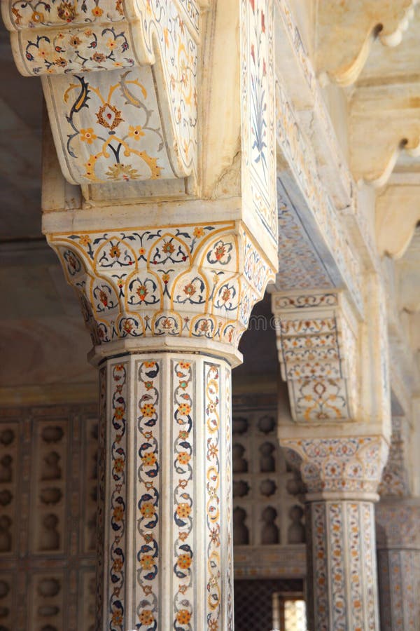 Marble Columns in Red Agra Fort Stock Photo - Image of column ...