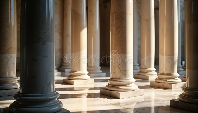 Marble Columns Stand in Colonnade. Soft Natural Light Casts Shadows ...