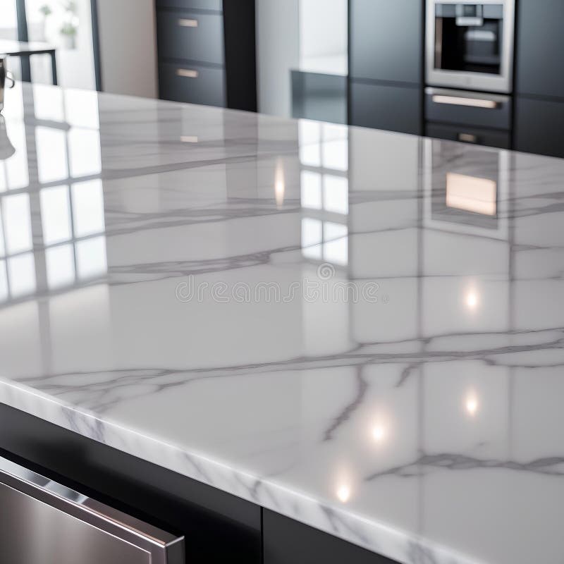 Marble Countertops for Kitchen with Built-in Cabinets Stock Image ...