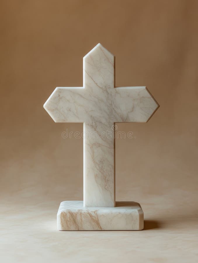 Marble Cross Sculpture on a Neutral Beige Background Stock Image ...