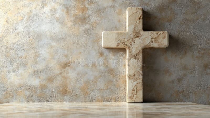 Marble Cross on Textured Wall with Reflective Surface. Stock Image ...