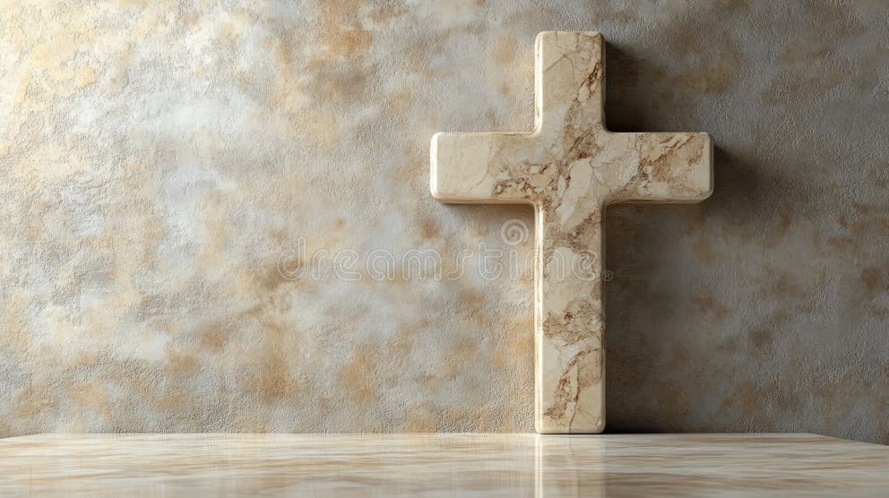Marble Cross on Textured Wall with Reflective Surface. Stock Image ...