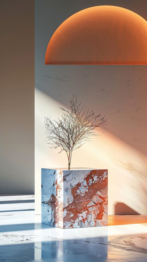 Marble Cube with Branch and Sun Stock Illustration - Illustration of ...