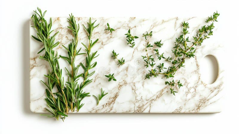 Marble Cutting Board Fresh Rosemary Thyme Culinary Kitchen Design Stock ...