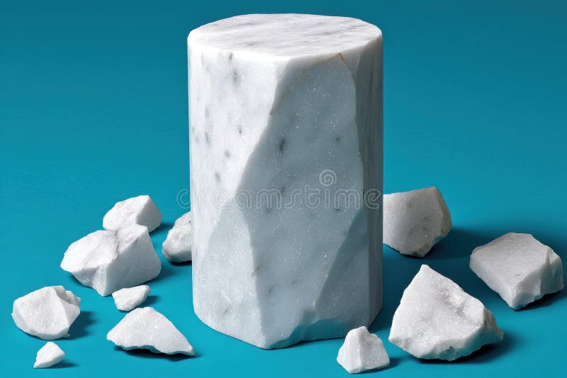 Marble Cylinder and Chunks on a Blue Background. Stock Illustration ...