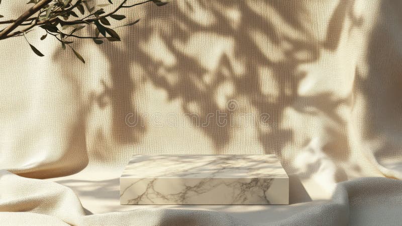 Marble Display Platform with Olive Branch Shadows. AI Generated Stock ...
