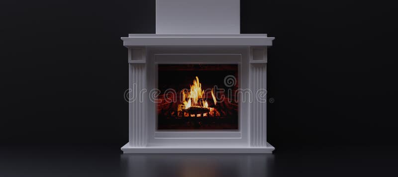 Marble Fireplace, Firewood Burning. White Fireside Isolated on Black ...