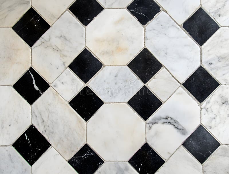 Octagonal Marble Floor Tiles with Black Diamond Pattern Stock ...