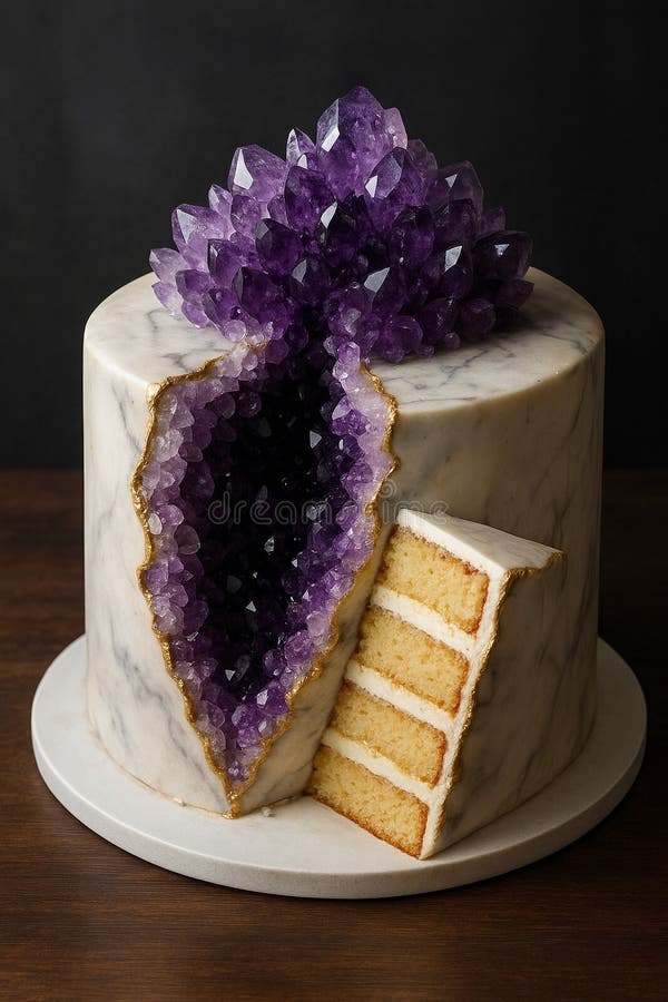 Marble Geode Cake with Amethyst Crystals Stock Illustration ...