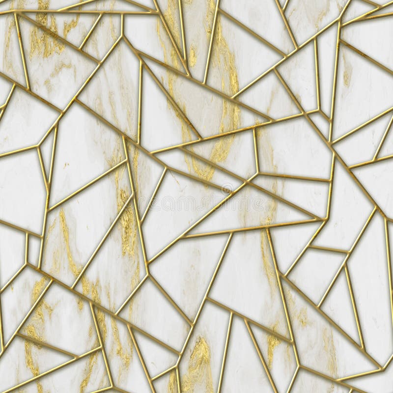 Marble and Gold Color Seamless Texture with Geometric Pattern , 3D ...