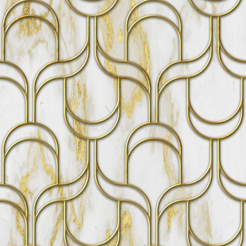 Marble and Gold Color Seamless Texture with Geometric Pattern , 3D ...