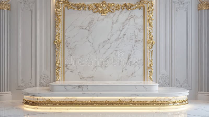 Marble and Gold Frame Displayed in a Bright White Marble Room with ...