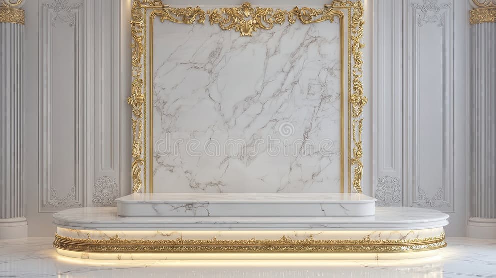 Marble and Gold Frame Displayed in a Bright White Marble Room with ...
