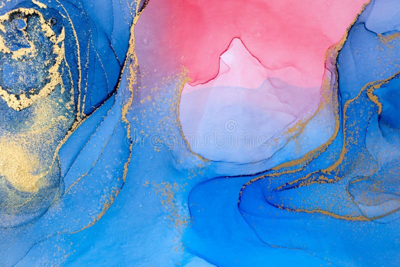 Marble Gradient Blue, Pink and Gold Veins Artwork Background. Stock ...