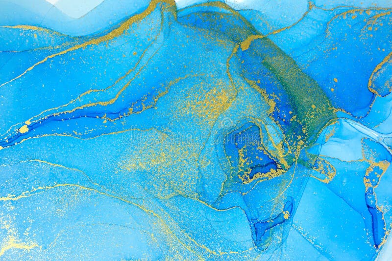 Marble Gradient Light Blue and Gold Veins Artwork Background. Stock ...