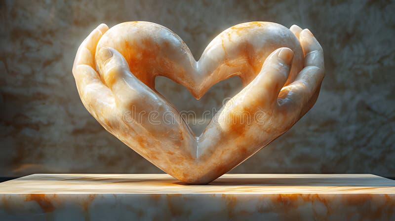 Marble Hands Forming Heart, Studio Lit, Beige Background, Love Concept ...