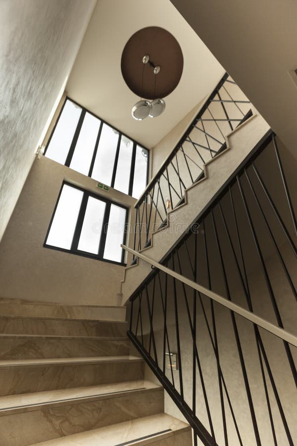 Marble Hotel Stairs with Handrail Stock Photo - Image of architecture ...