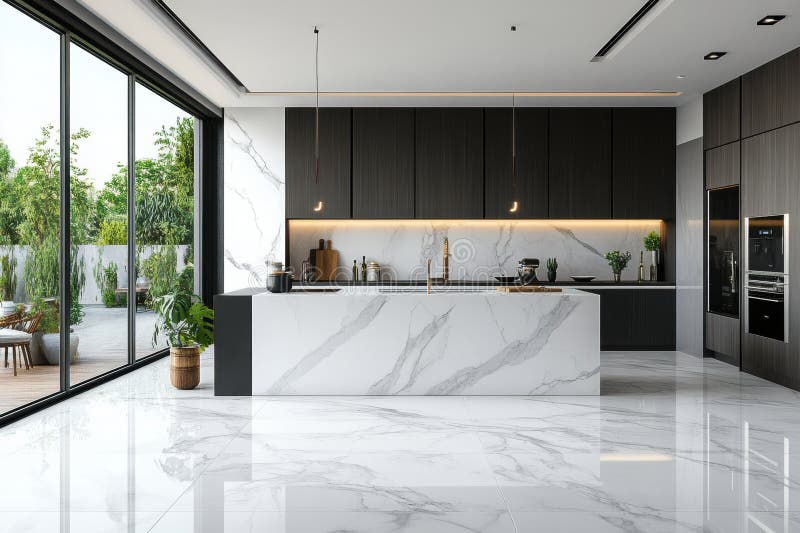 Marble Kitchen Design, Opulent Kitchen Featuring Marble Tiles Reaching ...
