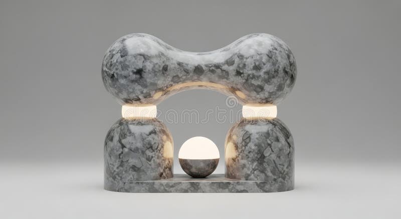 Marble Sculpture with Glowing Sphere and Lights Stock Illustration ...