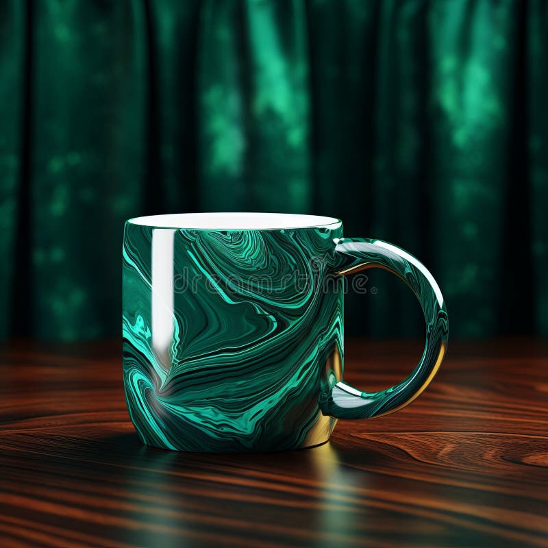 Vibrant Emerald Marbled Mug Mockup with Surrealistic Elements Stock ...