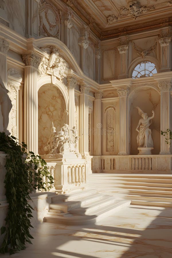 Marble Palace Interior with Statues and Sunlight Generated Using AI. Stock Illustration ...