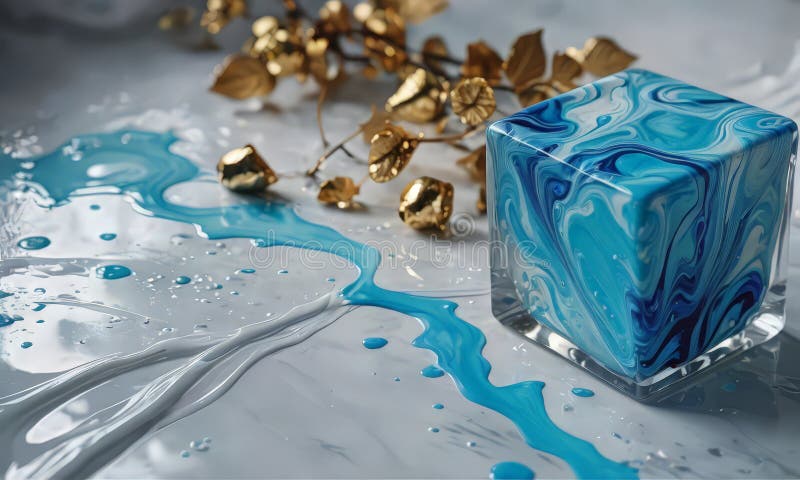 Marble-patterned Blue and White Marble Block Sits on White Surface ...