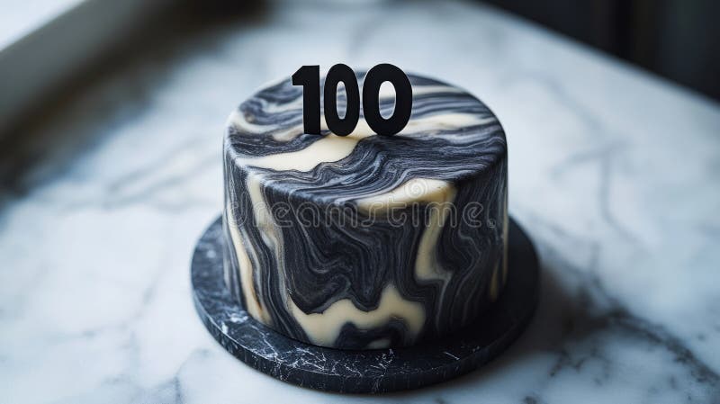 Marble Patterned Cake with 100 Topper on Marble Surface. Stock Image ...
