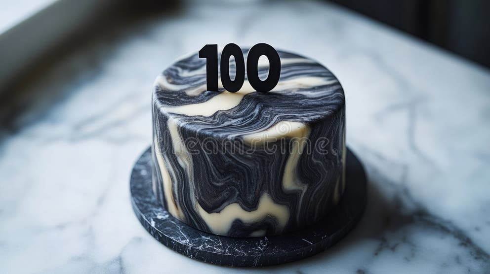 Marble Patterned Cake with 100 Topper on Marble Surface. Stock Image ...