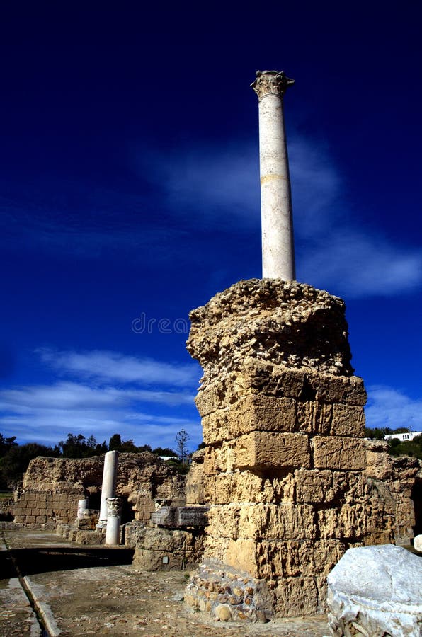 Two Marble Pillars and Blue Sky in Carthage, Tunisia Stock Photo ...