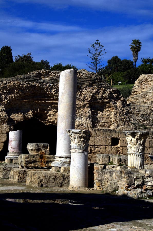Marble Pillars and Blue Sky in Carthage, Tunisia Stock Image - Image of ...