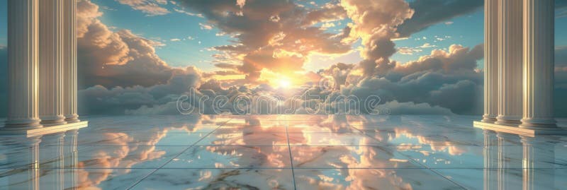 Marble Pillars with Sunset Clouds. Generative Ai Stock Illustration ...