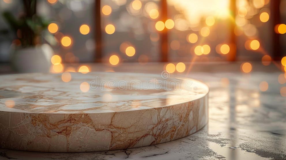 Marble Platform with Bokeh Lights Generative Ai Stock Illustration - Illustration of design ...