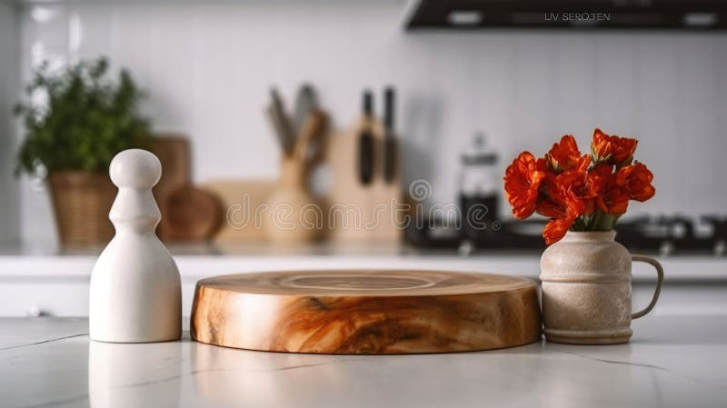 Marble Podium Creates a Stunning Platform on Kitchen Table for Product ...