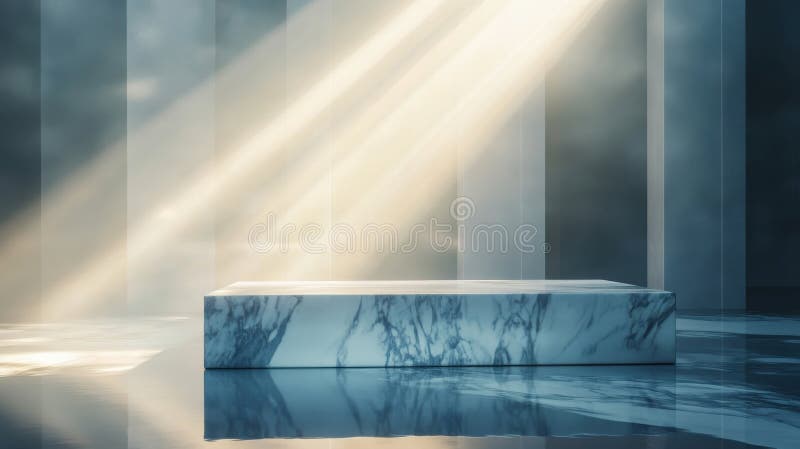 Marble Podium with Overhead Light Source Casting Shadows and Highlights ...