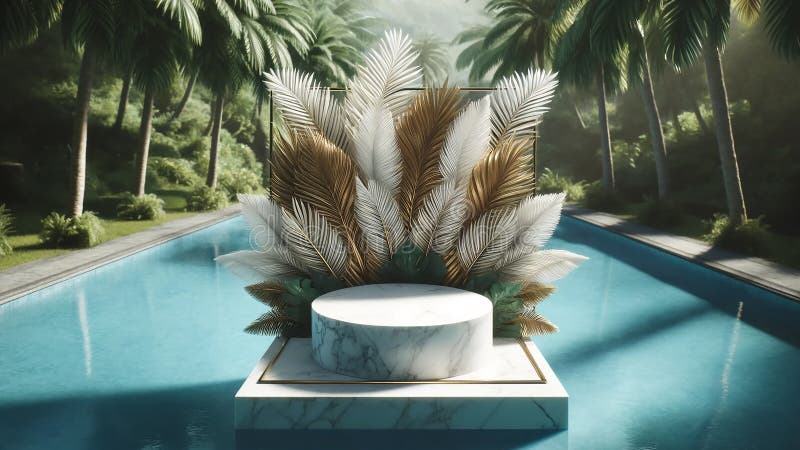 Marble Podium Stand Elegantly Placed in the Clear, Shimmering Waters of ...