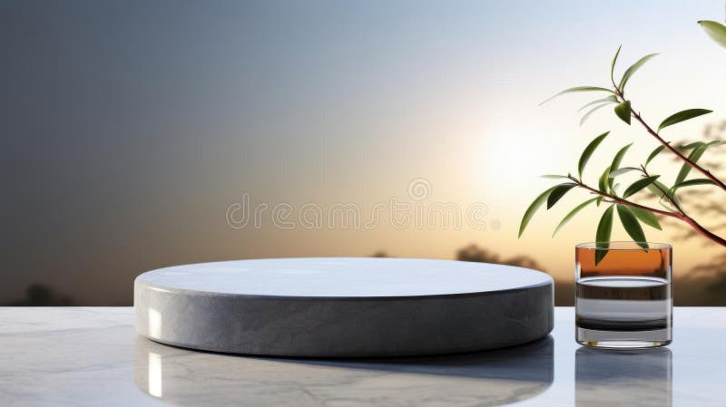 Marble Product Display with Sunset Background, and Mockup Stock ...