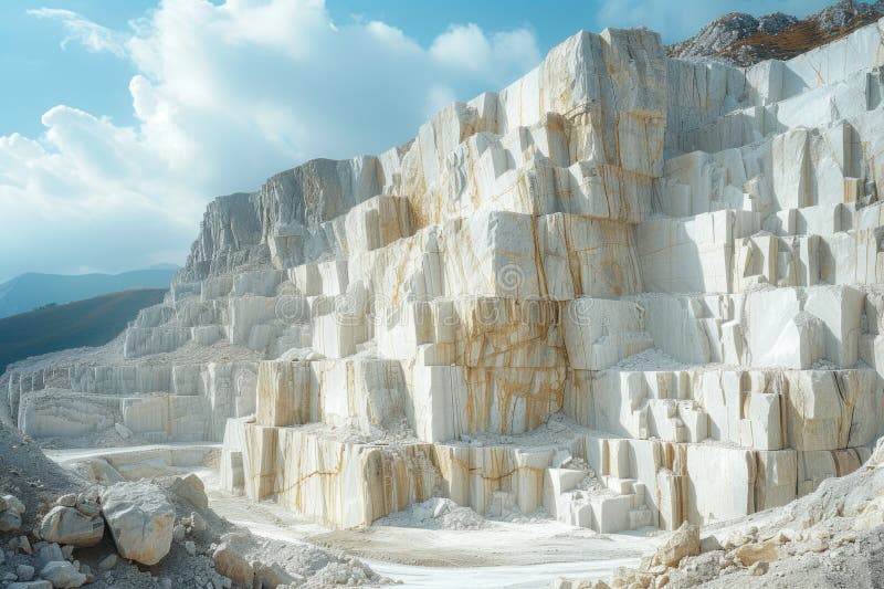 Marble Quarry with Geometric Rock Formations Stock Illustration ...