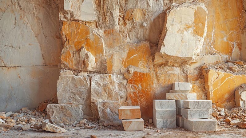 Marble Quarry Showing Large Blocks of Extracted Stone and Rough Rock ...
