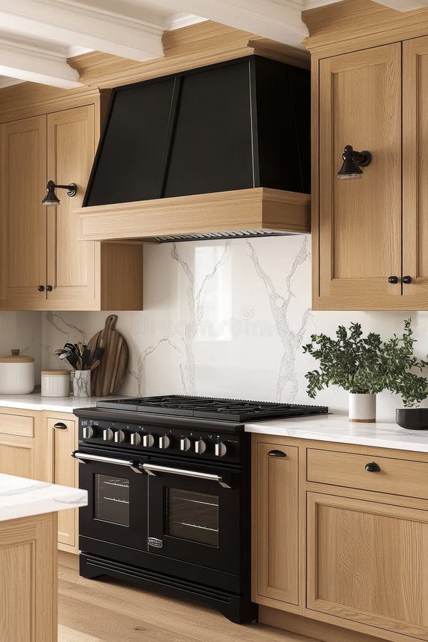 A Marble Range Hood, Electric Oven, and Induction Stove are the Key ...