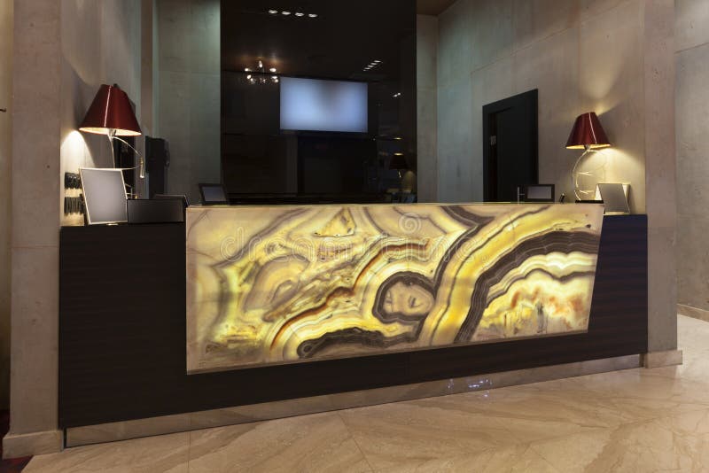 Marble Reception Desk in Hotel Stock Photo - Image of desk, checkout ...