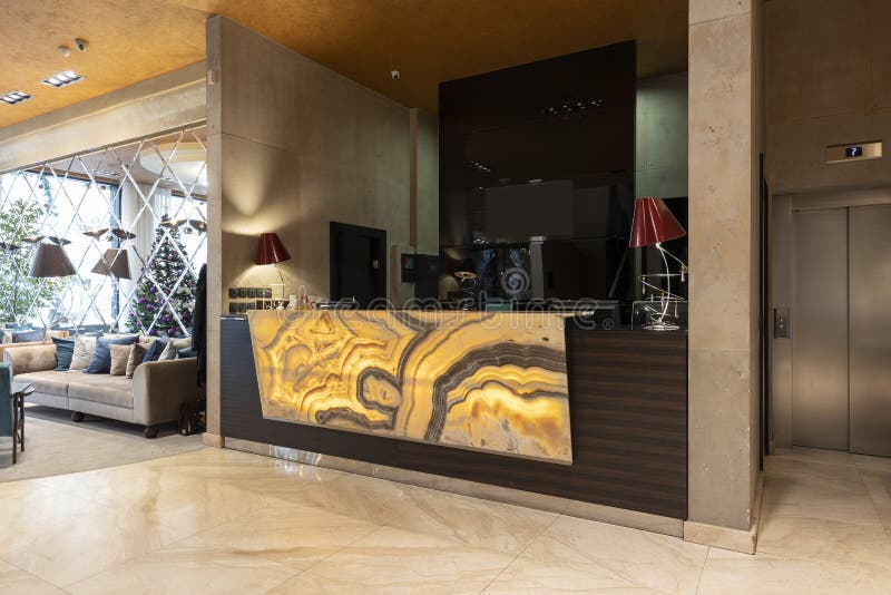 Marble Reception Desk in Hotel Lobby Editorial Image - Image of brown ...