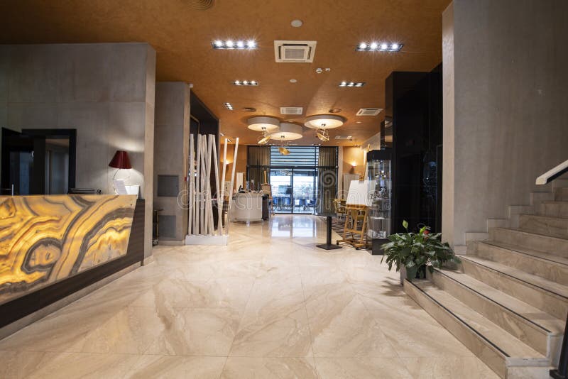 Marble Reception Desk in Hotel Lobby Editorial Stock Image - Image of ...