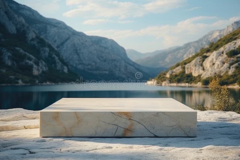 Marble Rectangular Podium Against a Backdrop of Beautiful Nature. White ...