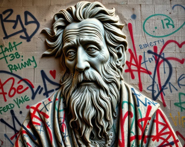Marble Relief of Wise Man in Graffiti Clash Stock Illustration ...